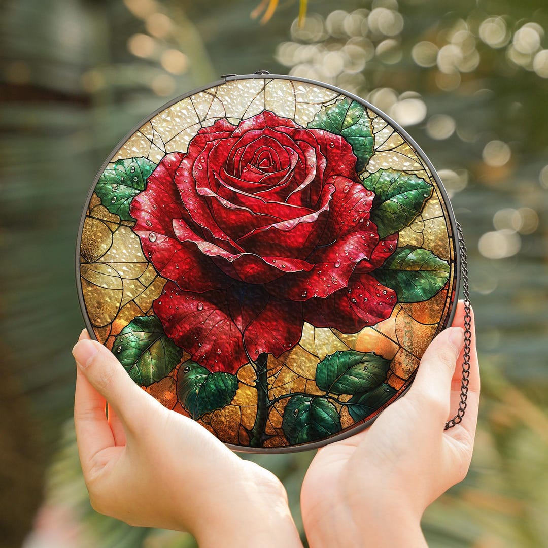 Red Rose Stained Glass Suncatcher: Romantic Floral Window Art - Etsy