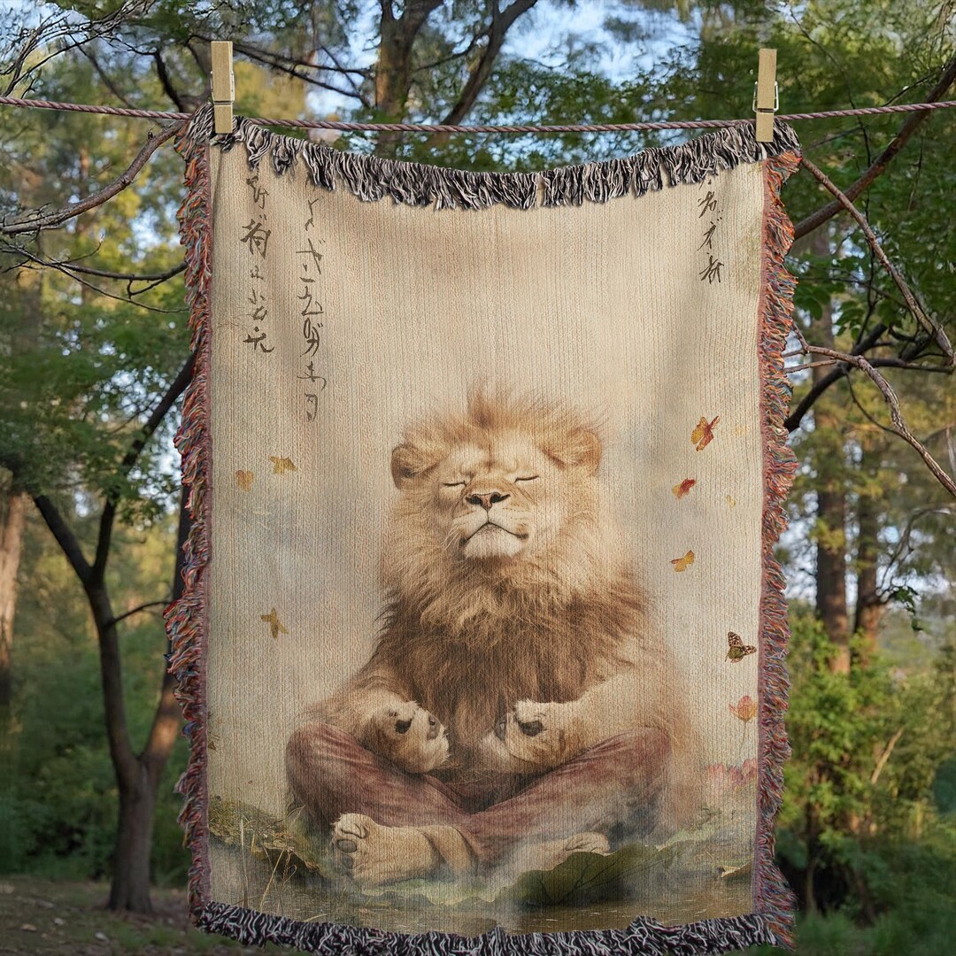 Lion Woven Throw Blanket: Meditation Room Tapestry - Etsy