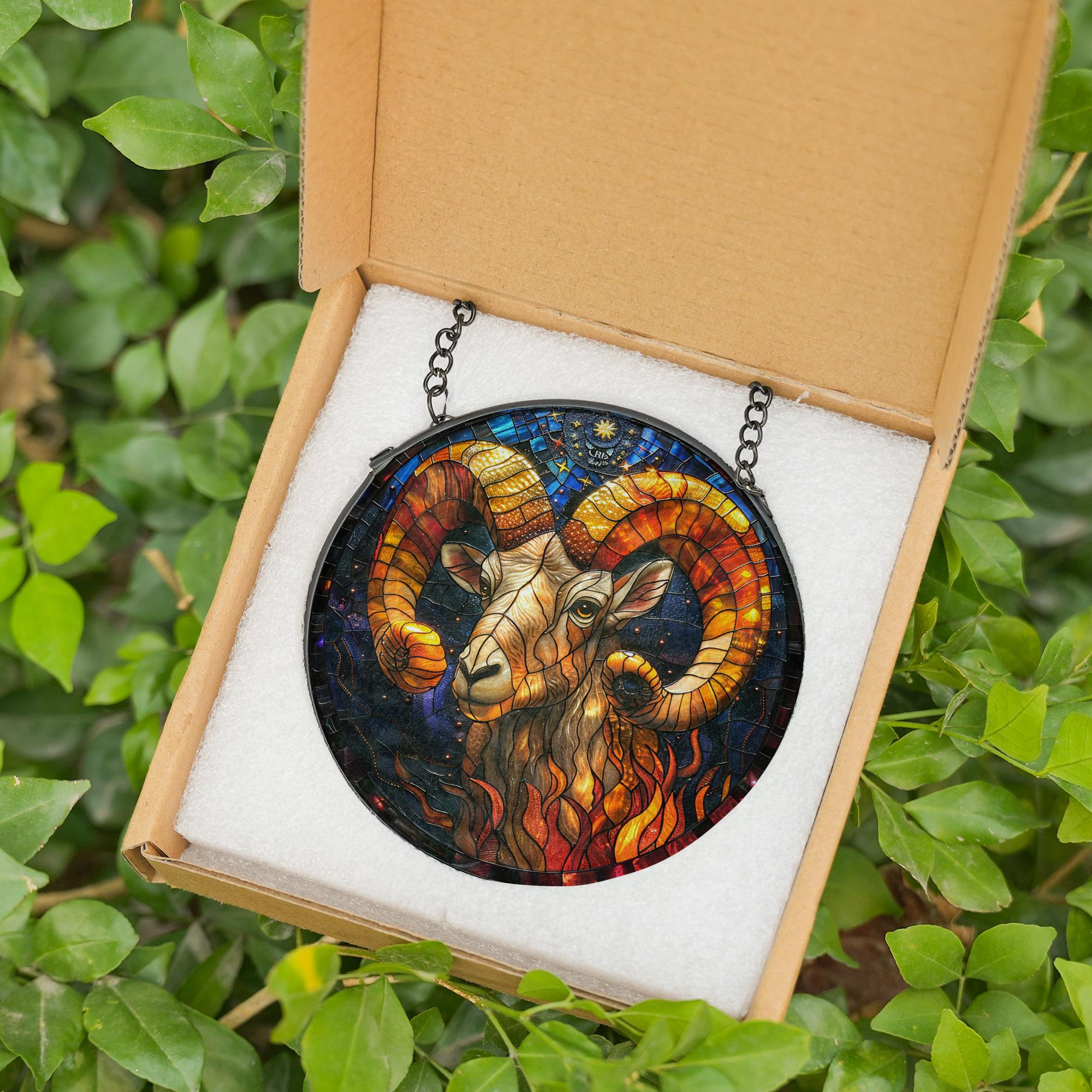 Aries Zodiac Stained Glass Suncatcher | Fiery Astrology Window Decor ...