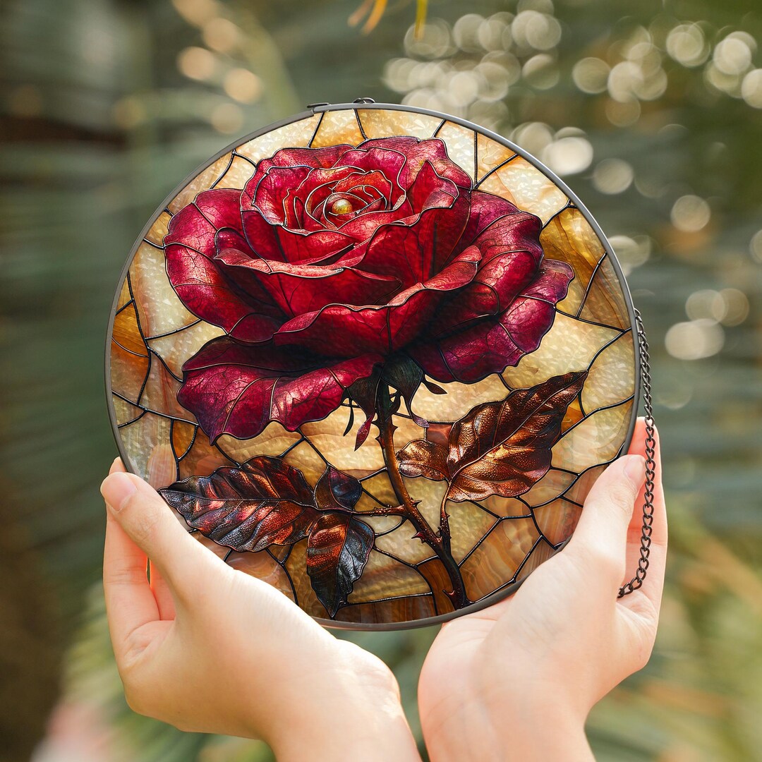 June Birth Flower Rose Stained Glass Suncatcher | Summer Window Hanging ...