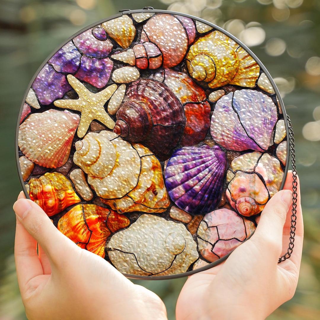 Seashell Stained Glass Suncatcher | Coastal Beach Window Art Sun ...