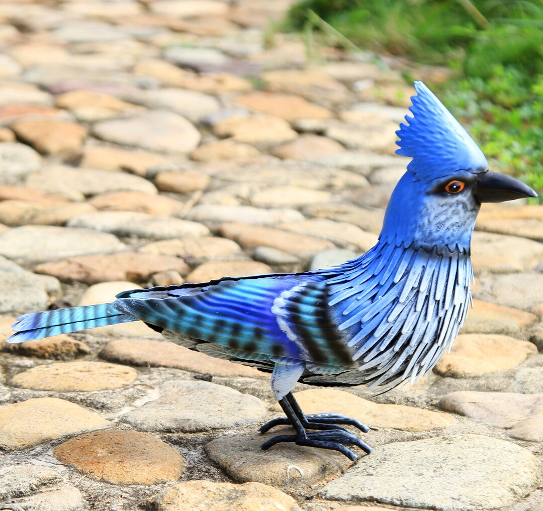 Blue Jay Metal Bird Sculpture Yard Art - Realistic Garden Decor ...