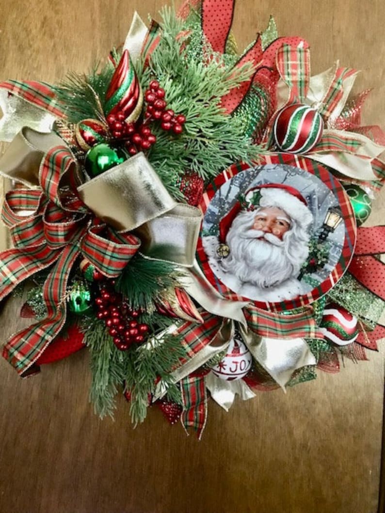 Santa Claus Wreath Santa Themed Decor Christmas Wreath Festive Wreath ...