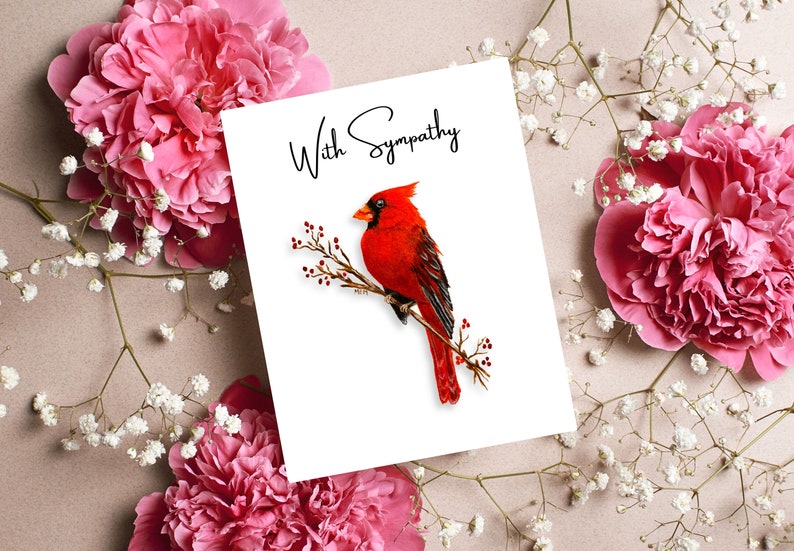 Cardinal Sympathy Card, Cardinal Note Card, Bereavement Card, Acrylic ...