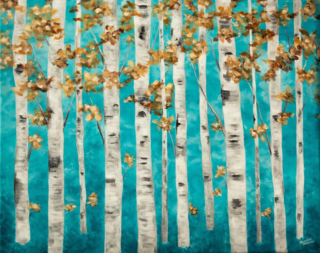 White Birch Tree Print, Forest Landscape Painting Giclée Art Print ...