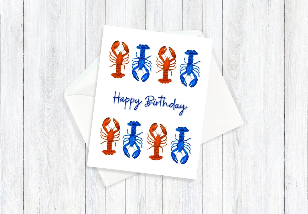 Lobster Birthday Card | Happy Birthday Lobster Card | Individual or Set ...