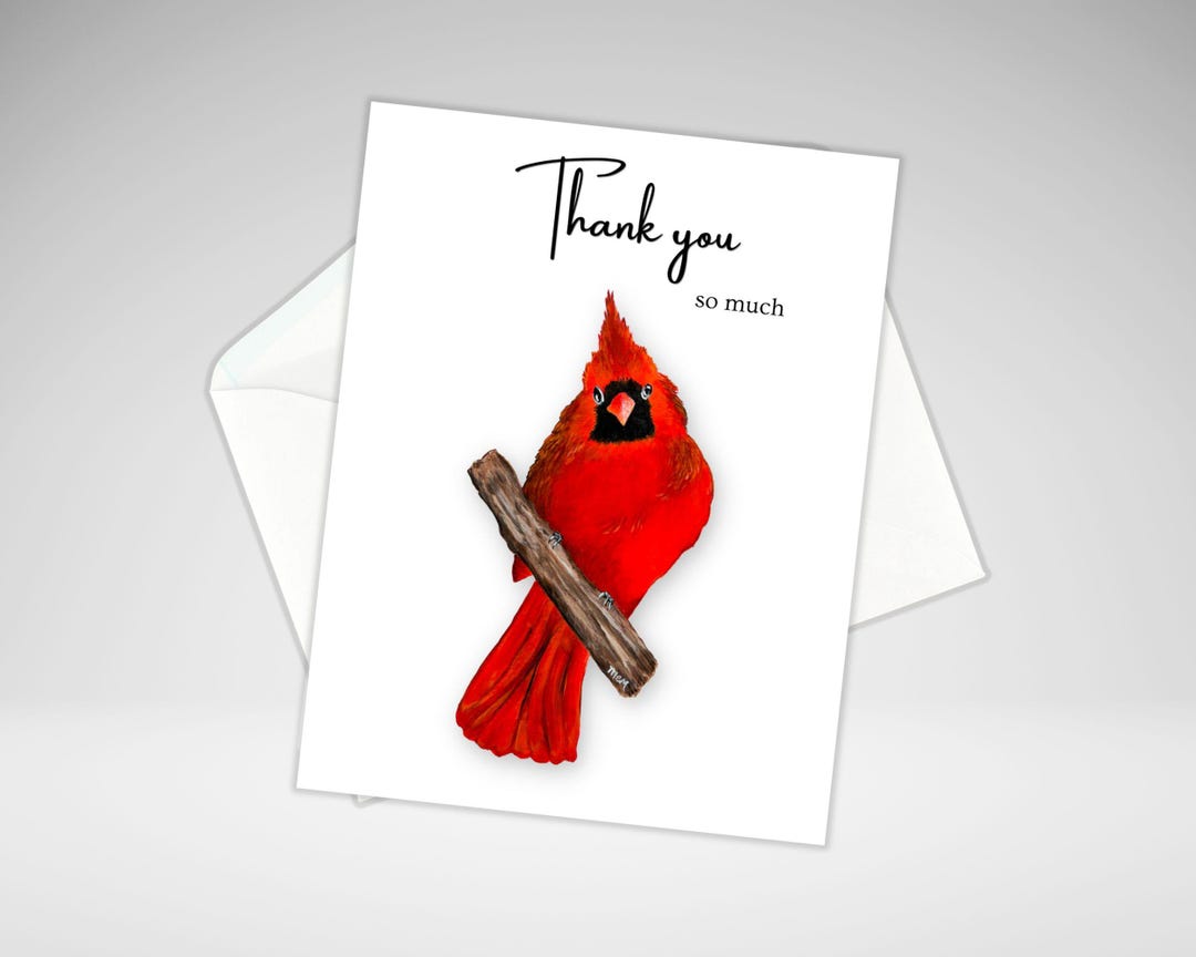 Cardinal Thank You Card, Red Cardinal Greeting Card, Homemade Note Card ...