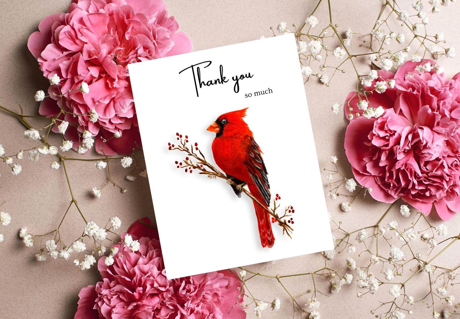 Cardinal Thank You Card | Homemade Note Card | Greeting Card | Homemade ...