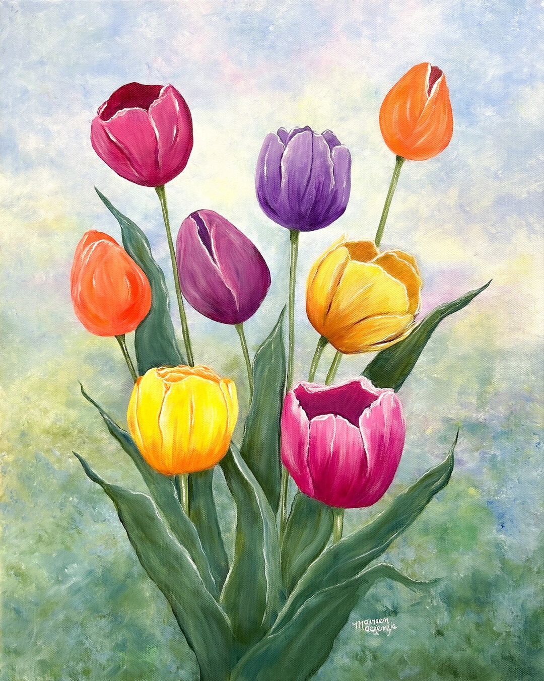 Tulip Painting, Original Acrylic Floral Painting, Tulip Art, Wildflower ...