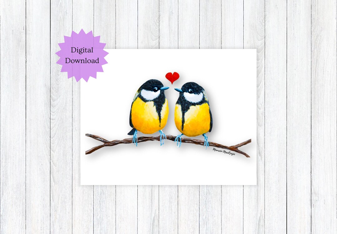 Printable Love Birds Card, Digital Download Valentine Card, I Love You ...