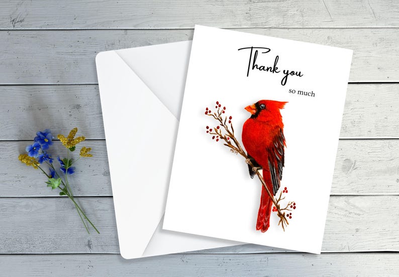 Cardinal Thank You Card | Homemade Note Card | Greeting Card | Homemade ...