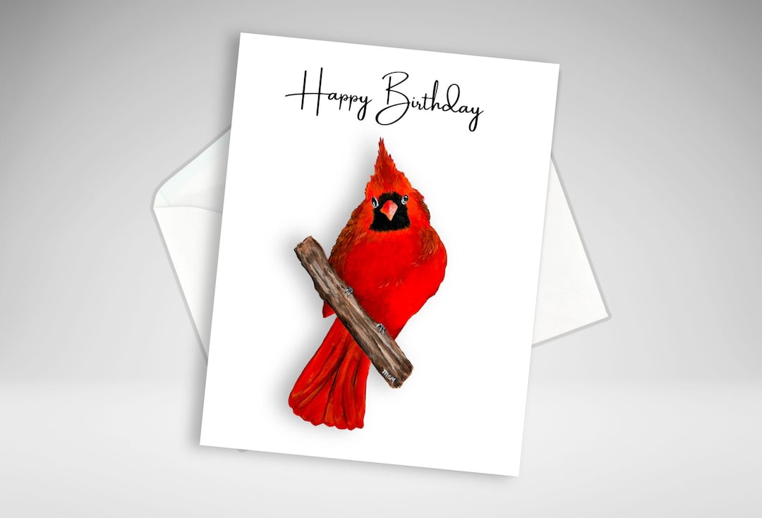 Cardinal Birthday Card, Happy Birthday Cardinal Bird Greeting Card ...