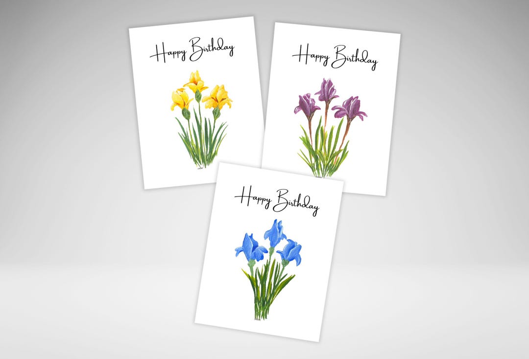 Floral Birthday Card Set or Individual, Happy Birthday Flower Greeting ...