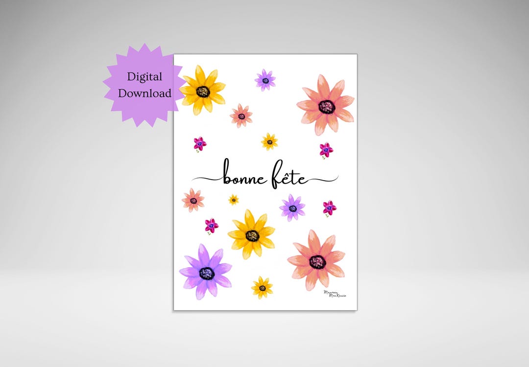 Printable French Birthday Card, Bonne Fête, Digital Floral Birthday ...