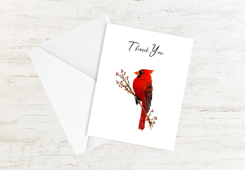 Cardinal Thank You Card Homemade Note Card Greeting Card - Etsy