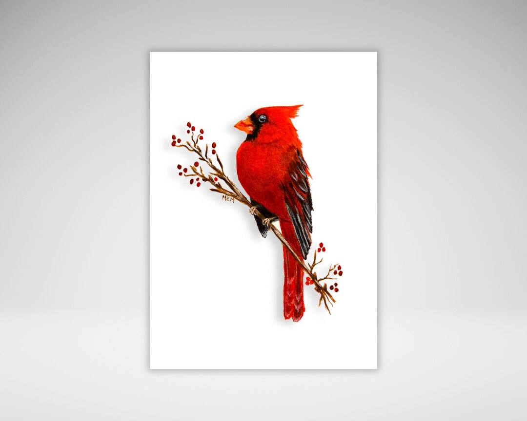 Red Cardinal PRINT, Acrylic Painting Giclée Bird Print, 5 X 7 Cardinal ...