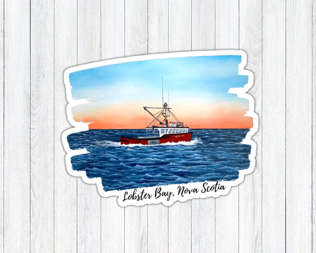 Lobster Fishing Boat Sticker, Nautical Themed Sticker, Acrylic Artwork ...
