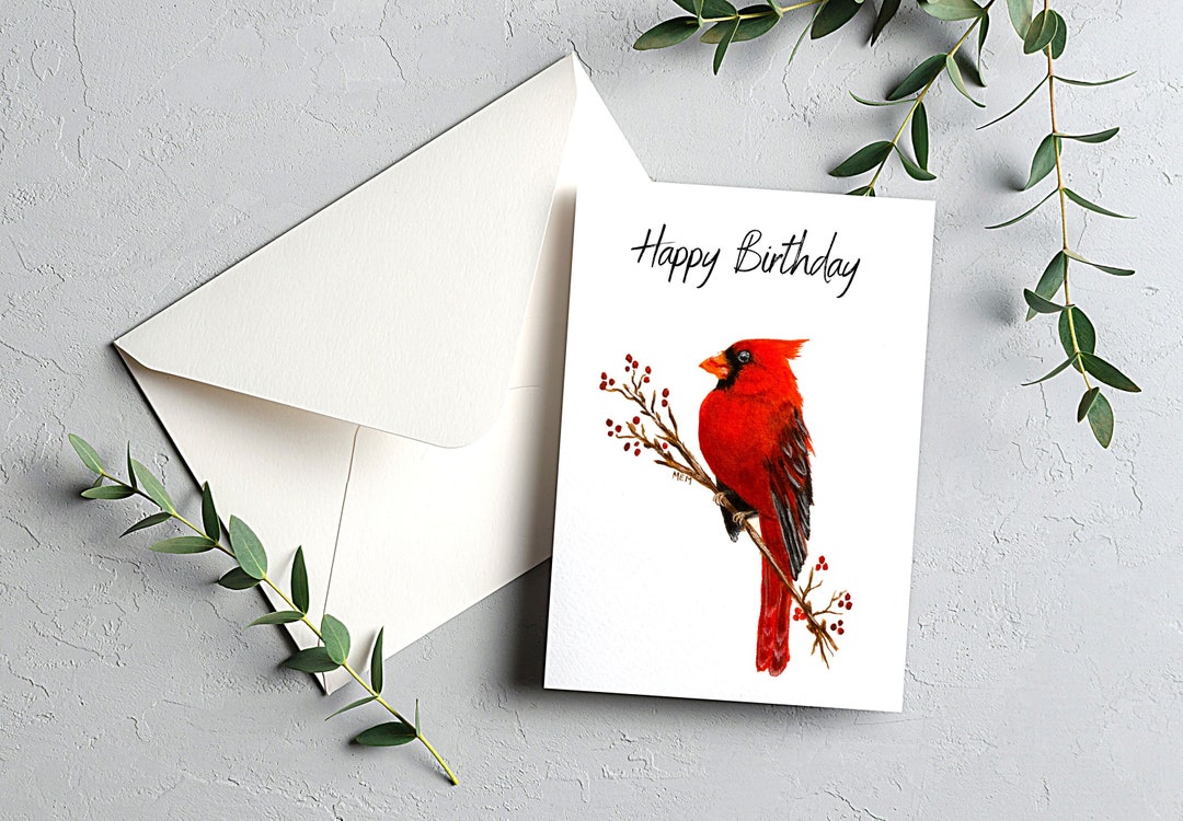 Cardinal Birthday Card Birthday Cardinal Greeting Card - Etsy