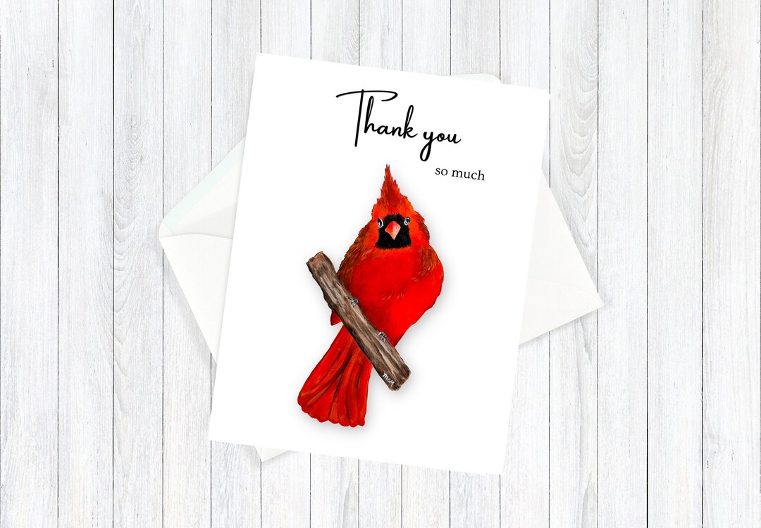 Cardinal Thank You Card, Red Cardinal Greeting Card, Homemade Note Card ...