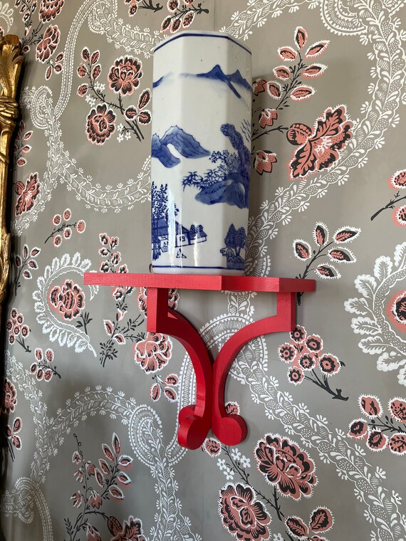 Scalloped Edge Chinoiserie Red Wall Bracket | Etsy