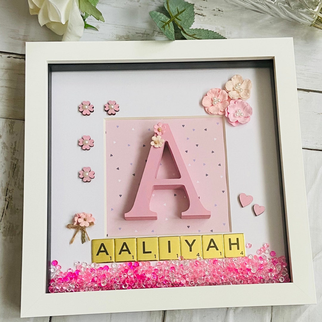 Personalised Name Frame: Girls Baby Nursery Decor, Initial Letter Gift ...
