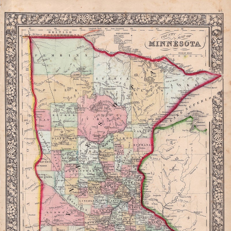 Old Minnesota Map - Etsy