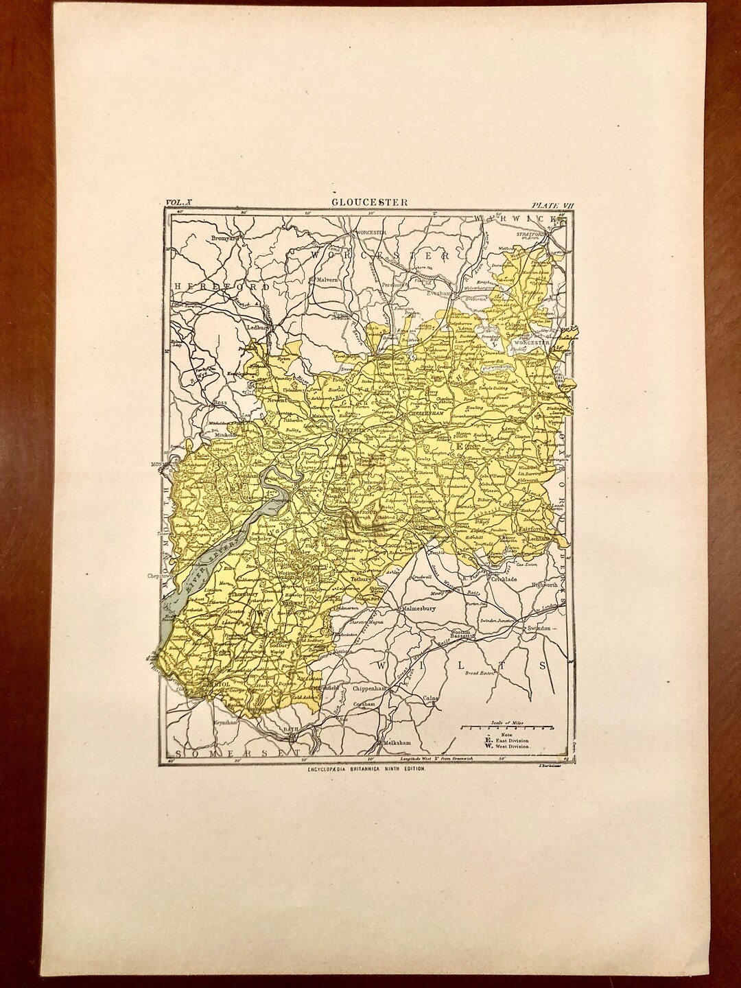 1886 Rare Antique Encyclopaedia Britannica Map of Gloucester-english ...
