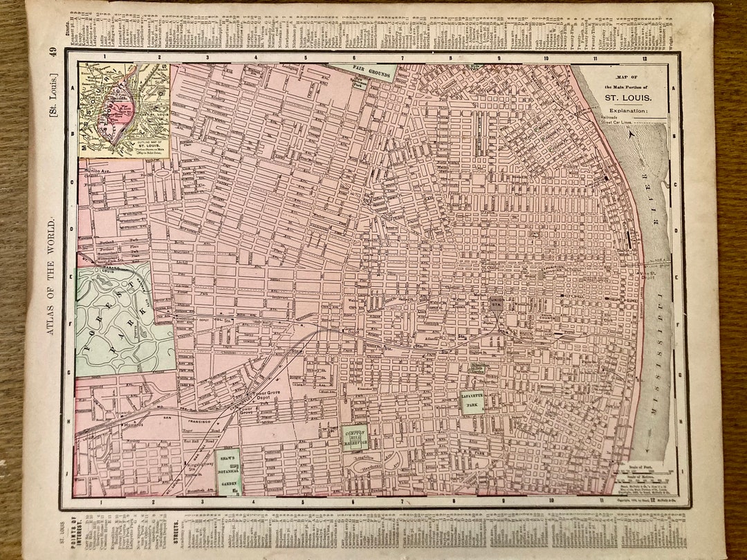 1895 Rare Antique Rand Mcnally Map of Saint Louis, United States-map to ...