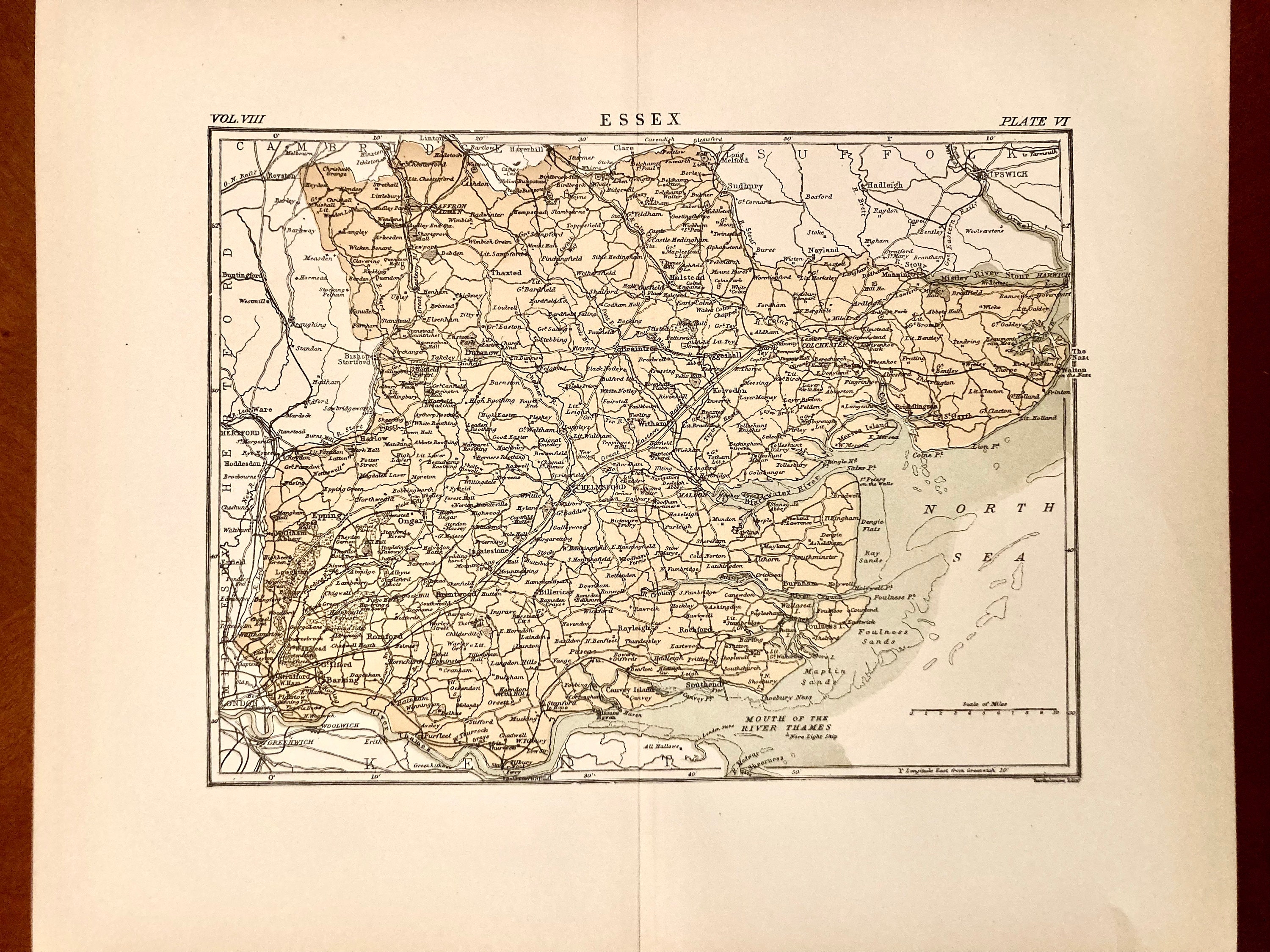 1886 Rare Antique Encyclopaedia Britannica Map of Essex-english County ...