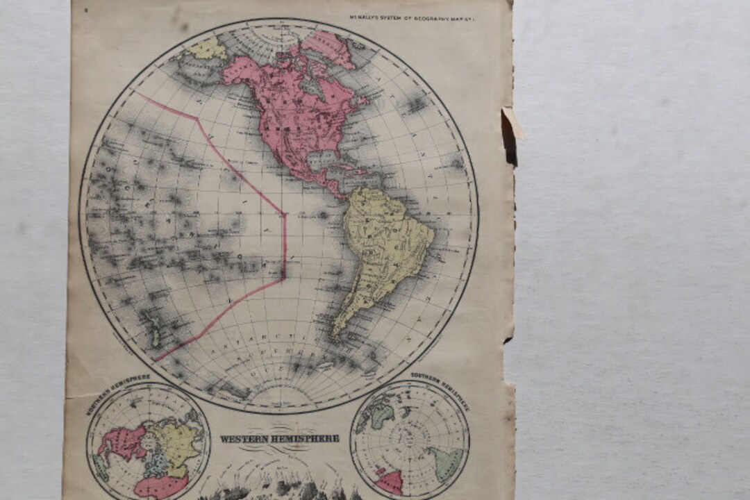 1874 Rare Antique Mcnally Map of Western Hemisphere-over 100 Years Old ...