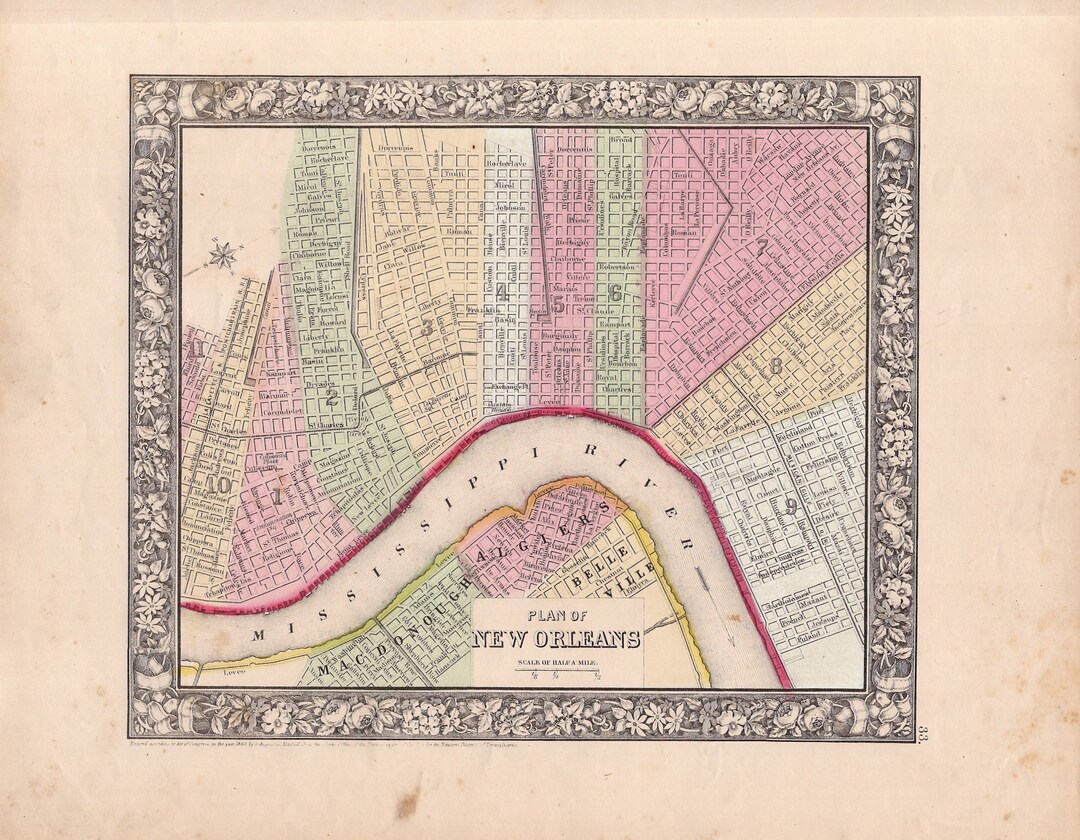 1865 Rare Antique Mitchell's New General Atlas Map-plan of New Orleans ...