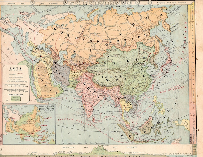 1881 Rare Antique Harper's Atlas Map of Asia-beautiful Color-historic ...