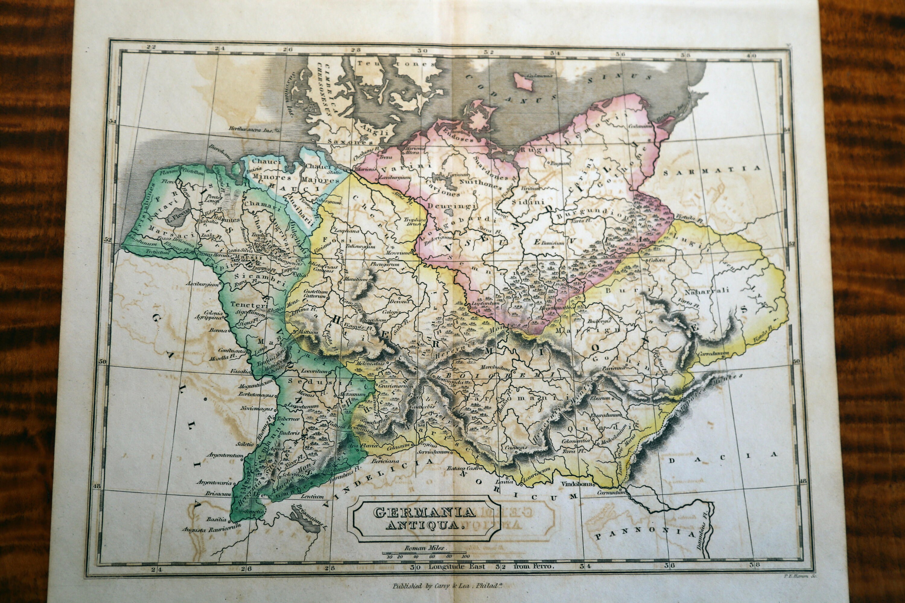 1838 Rare Antique Carey & Lea Map of Germania Antiqua-handcolored-over ...
