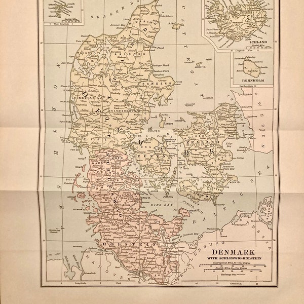 Antique Map of Denmark - Etsy
