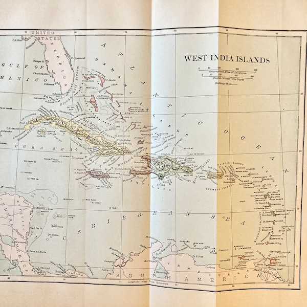 Antique Map of West Indies - Etsy
