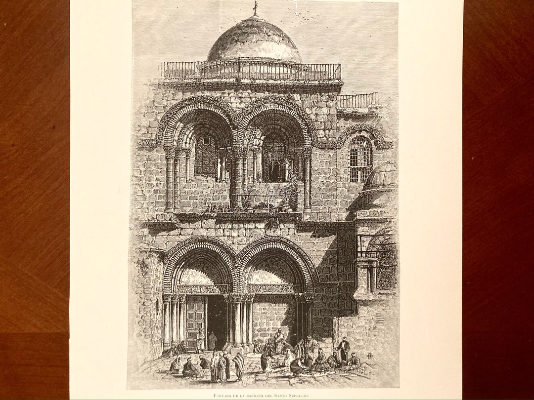1878 Original Antique Engraving-entrance to the Church of the Holy ...