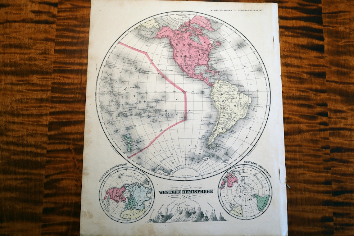 1866 Rare Antique Mcnally Map of the Western Hemisphere-handcolored ...