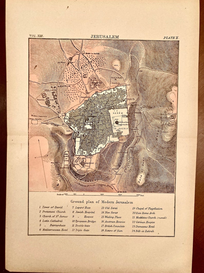 1886 Rare Antique Encyclopedia Britannica Map of Jerusalem-vol Xiii-map ...