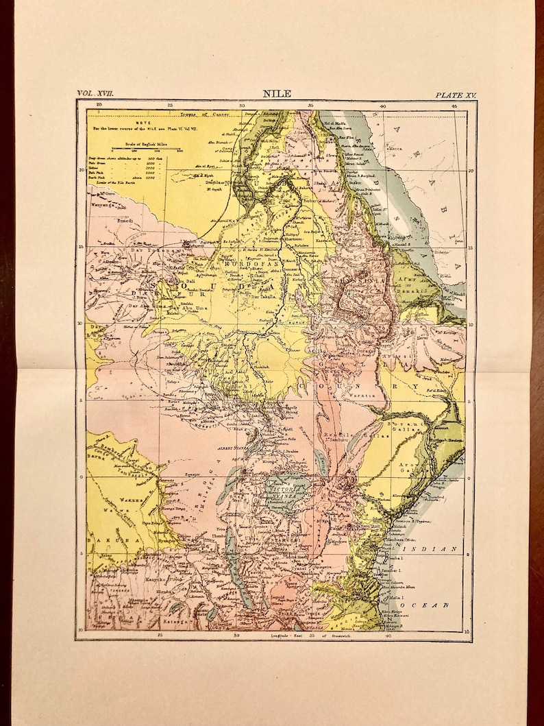 1885 Rare Antique Encyclopedia Britannica Map of the Nile, Egypt-vol Xv ...