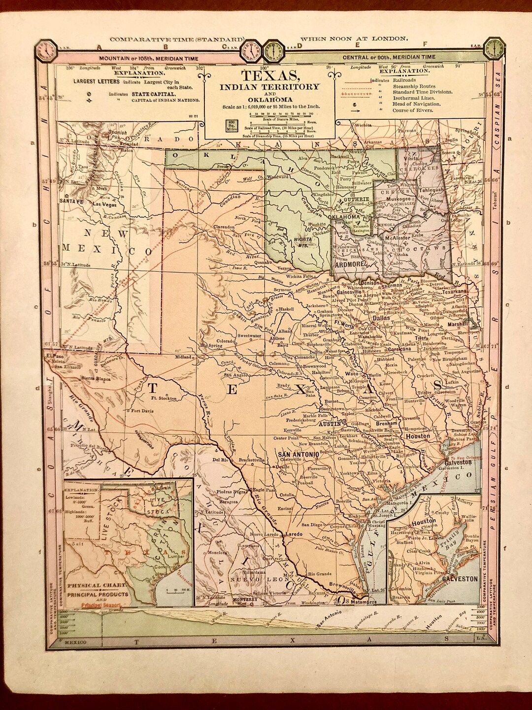 1881 Rare Antique Harper's Atlas Map of Texas Indian - Etsy
