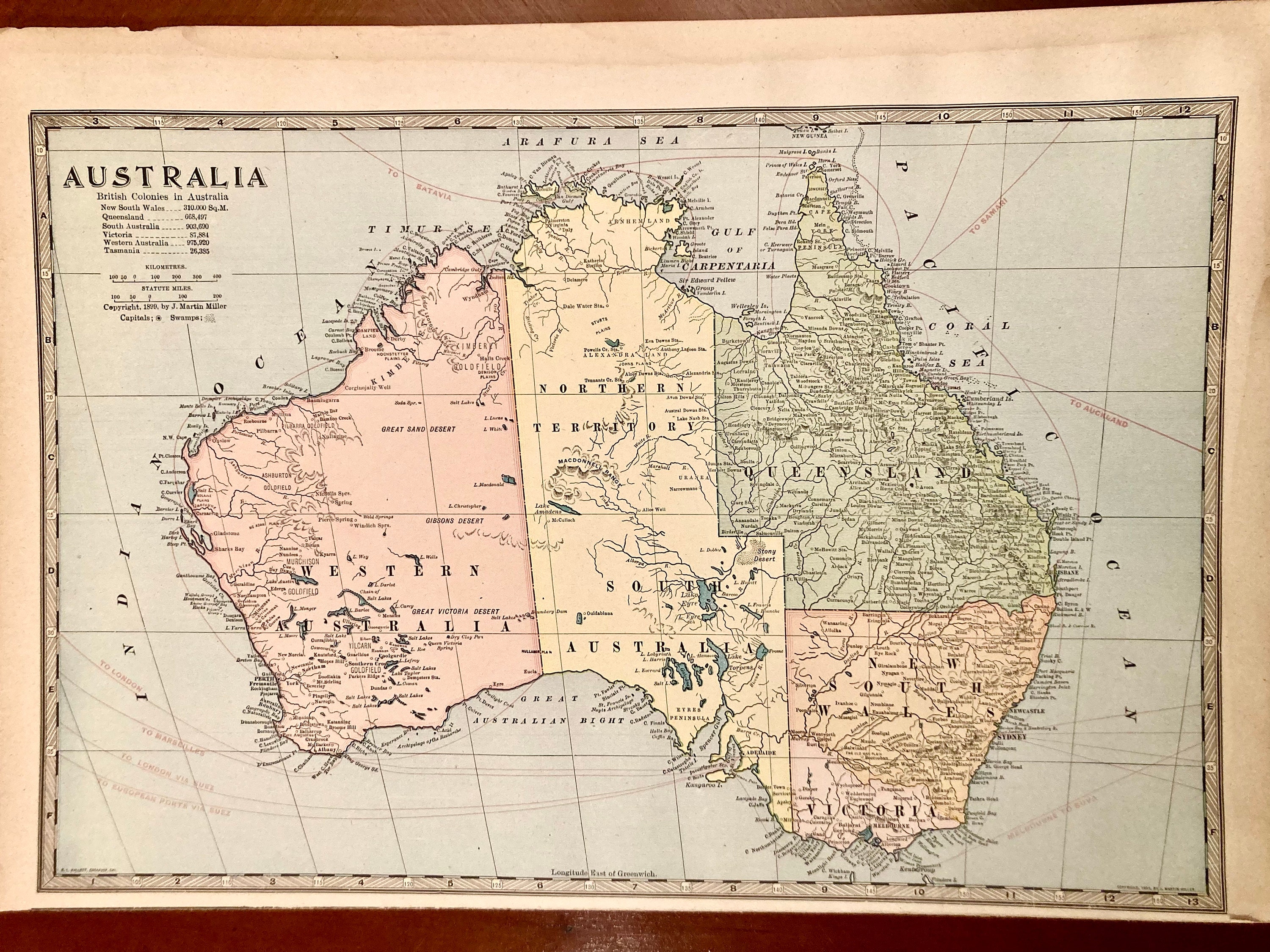 1899 Rare Antique J. Martin Miller Atlas Map of Australia-authentic ...