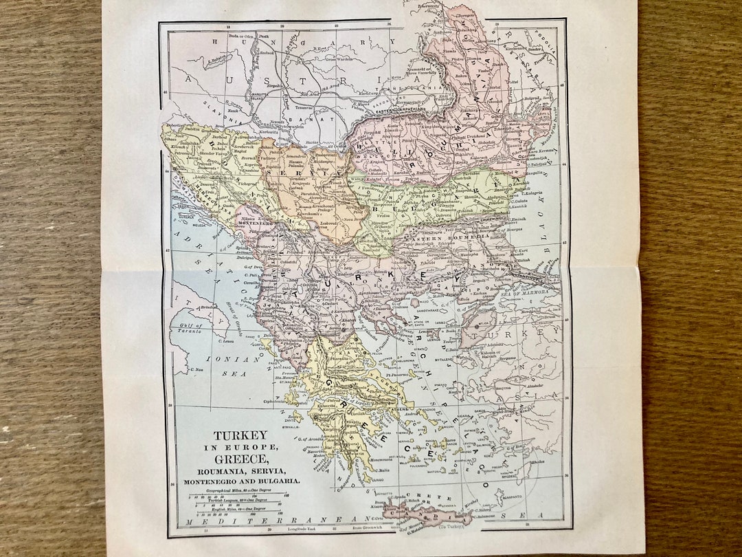 1890 Rare Antique Chambers Encyclopedia Map of Turkey in Europe, Greece ...