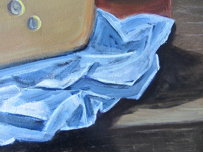 Original Oil Painting, Still Life, Classic Bread and Cheese, Fine Art ...