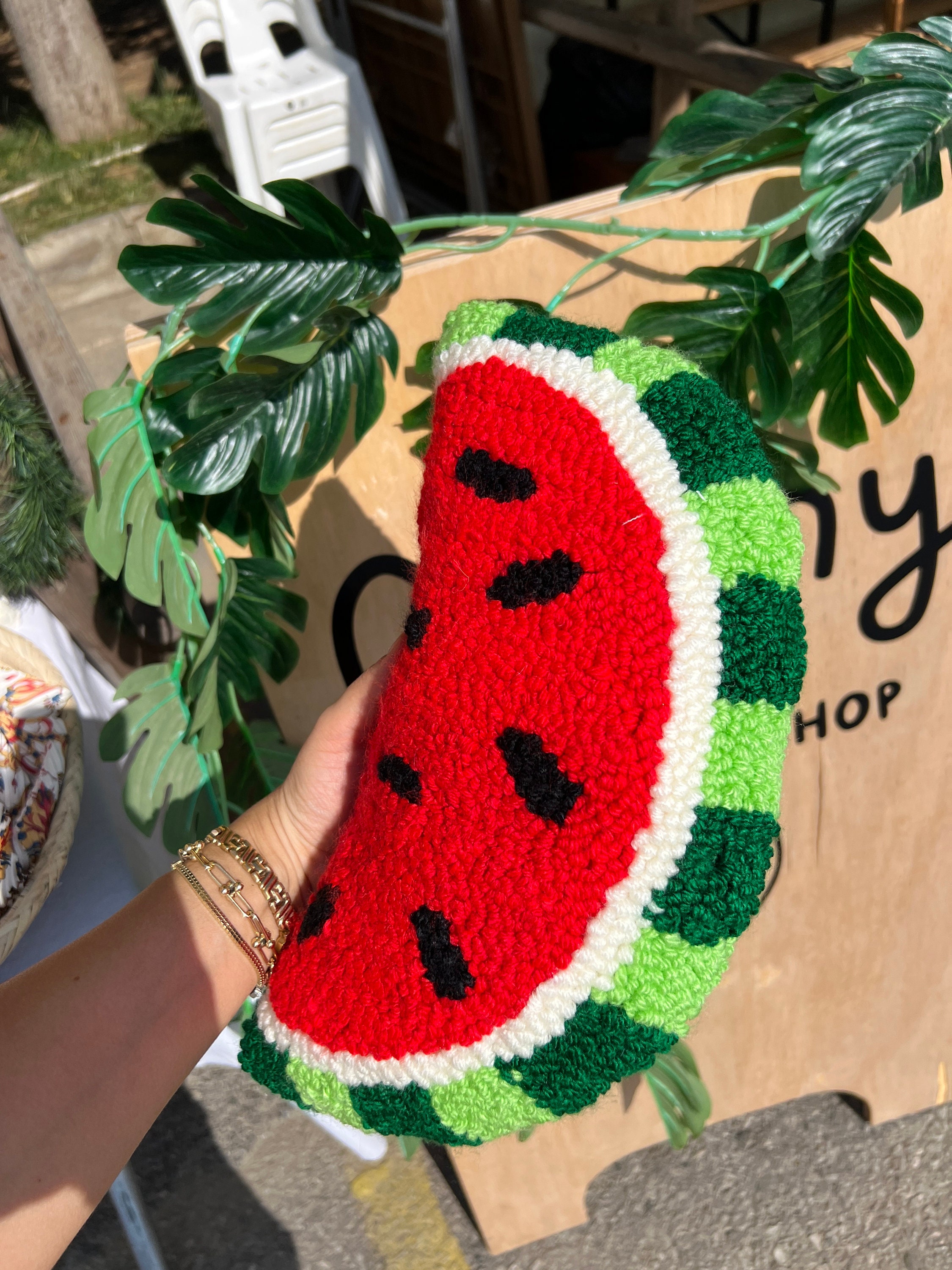 Handmade Tufted Pillow, Watermelon Pillow, Fruit Pillow, Stuffed ...