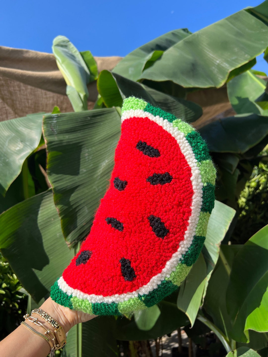 Handmade Tufted Pillow, Watermelon Pillow, Fruit Pillow, Stuffed ...
