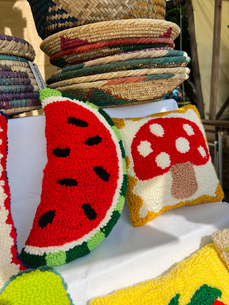 Handmade Tufted Pillow, Watermelon Pillow, Fruit Pillow, Stuffed ...