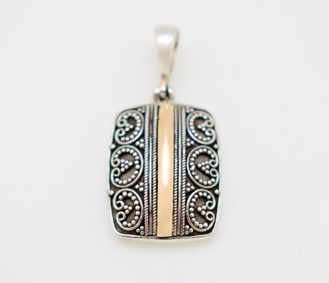 Sterling Silver & 18K Gold Rectangular Filigree Pendant - Etsy