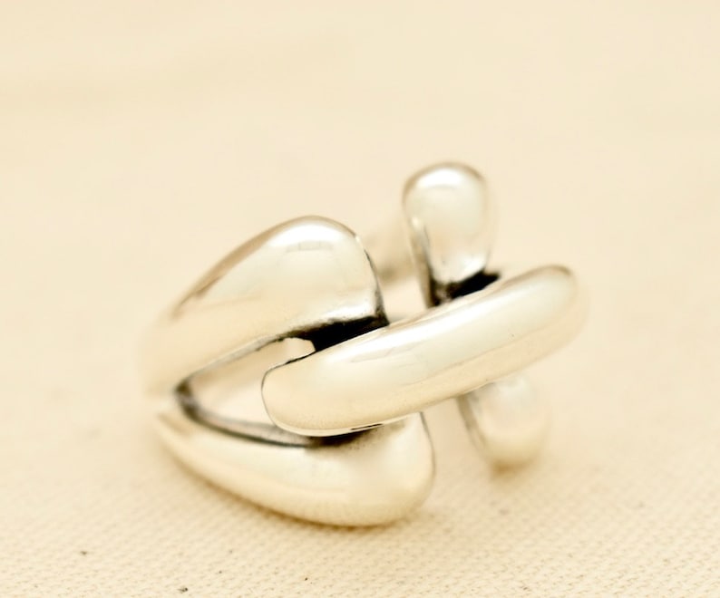 Elegant Double Loop and Bar Oxidized Silver Ring - Mexican Sterling Silver .925 - Etsy