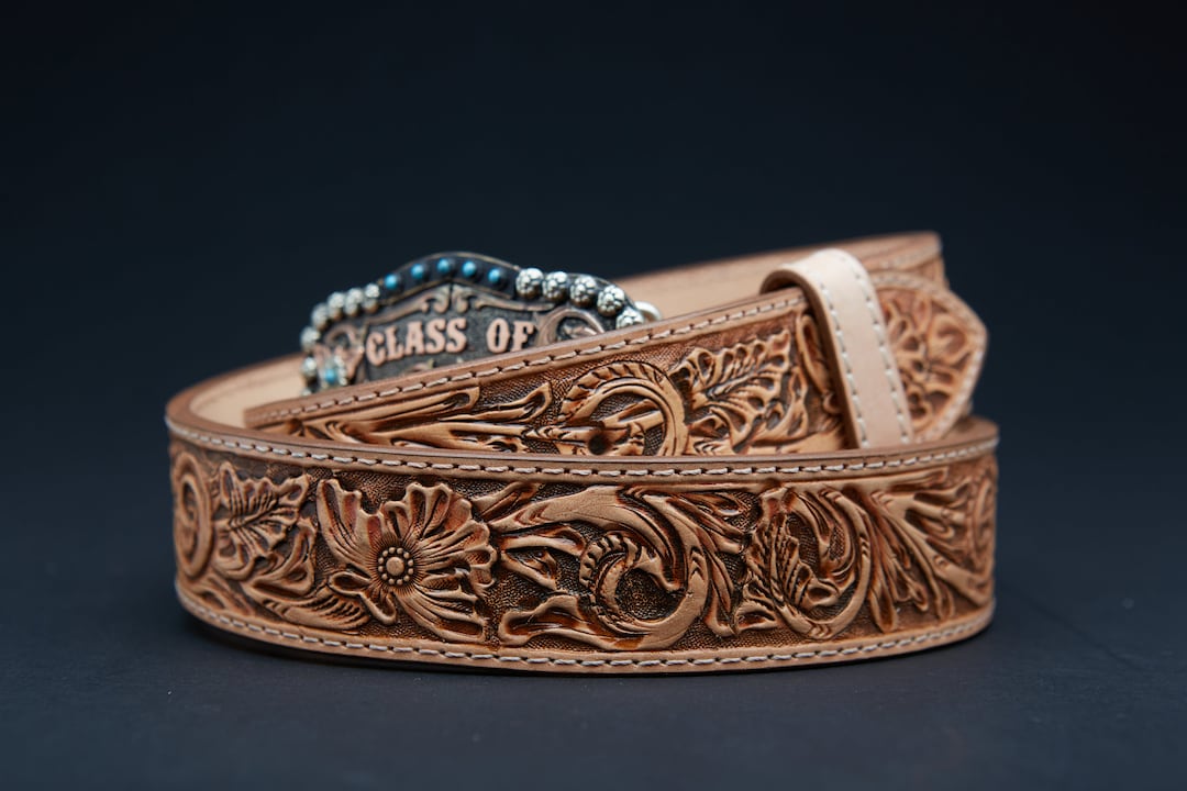 MIDLAND Belt - Western, Oak Leaves, Hand Tooled, Fully Lined Full-grain ...