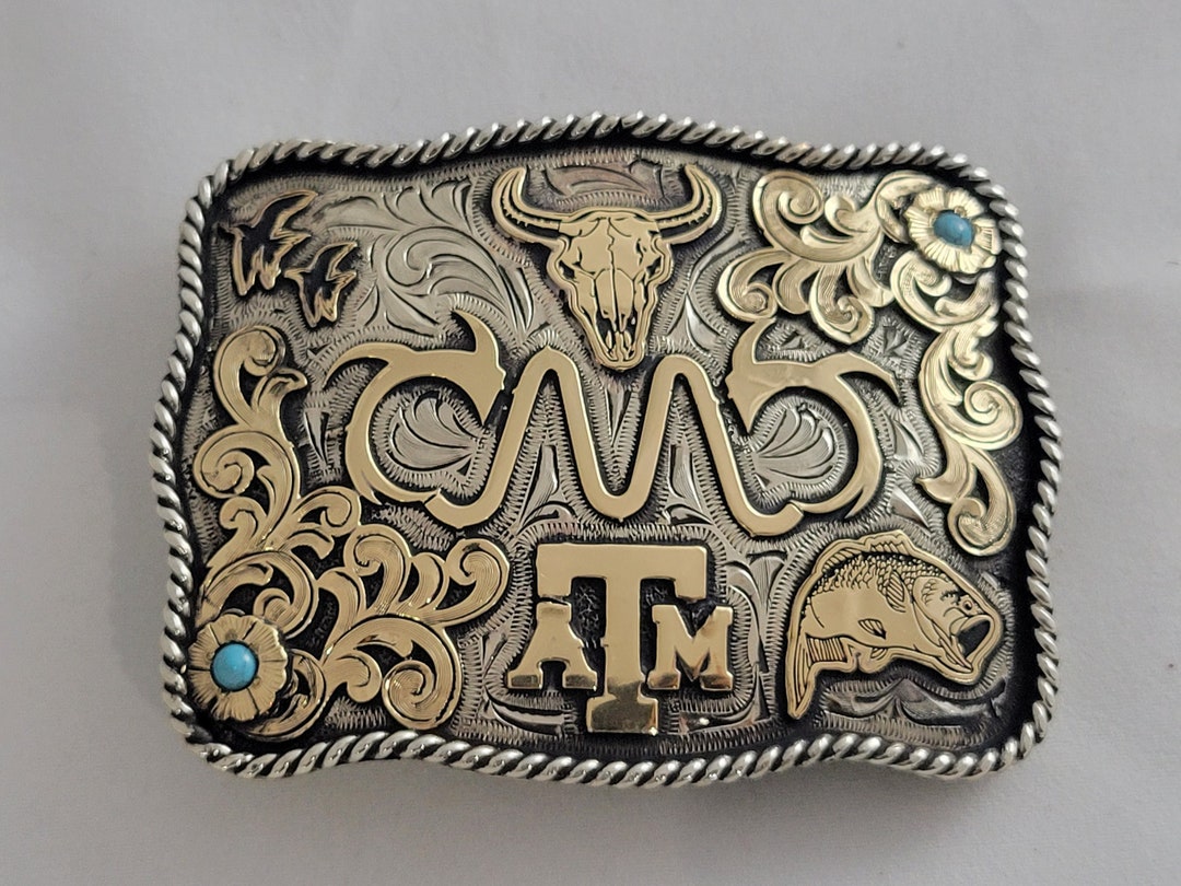 Texas A&M Aggies Belt Buckle: Hand Engraved German Silver, Custom ...